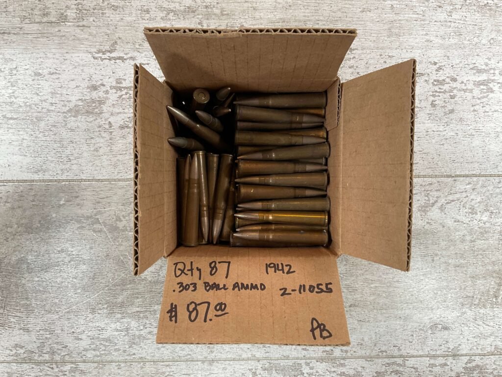 WWII MILITARY .303 BRITISH BALL AMMO, 1942 HEADSTAMP, QTY 87 #2-11055 ...