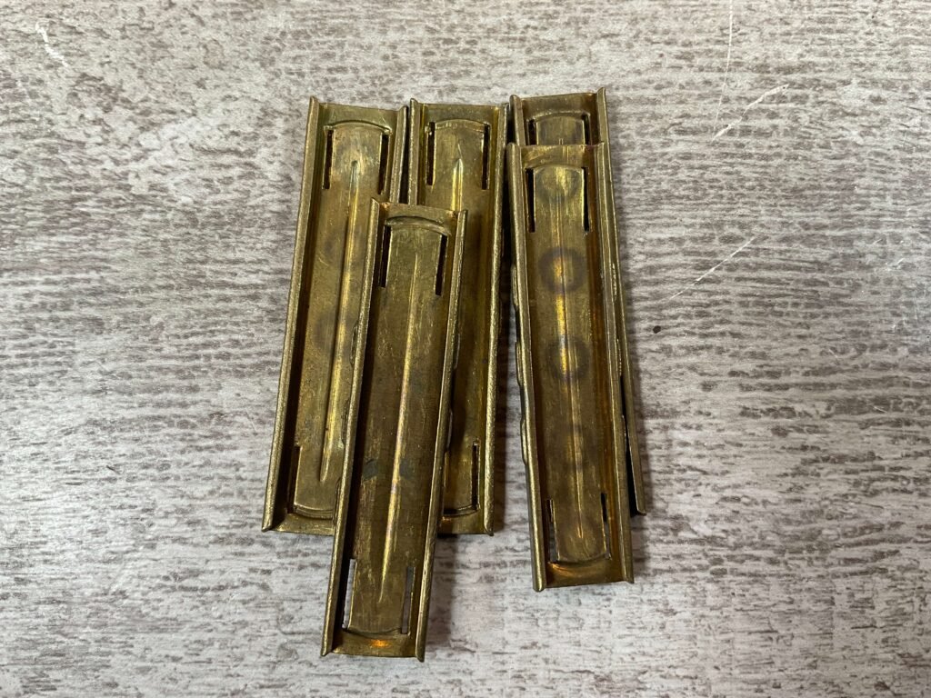 8MM MAUSER BRASS STRIPPER CLIPS, QTY 5 #2-11074 - Checkpoint Charlie's