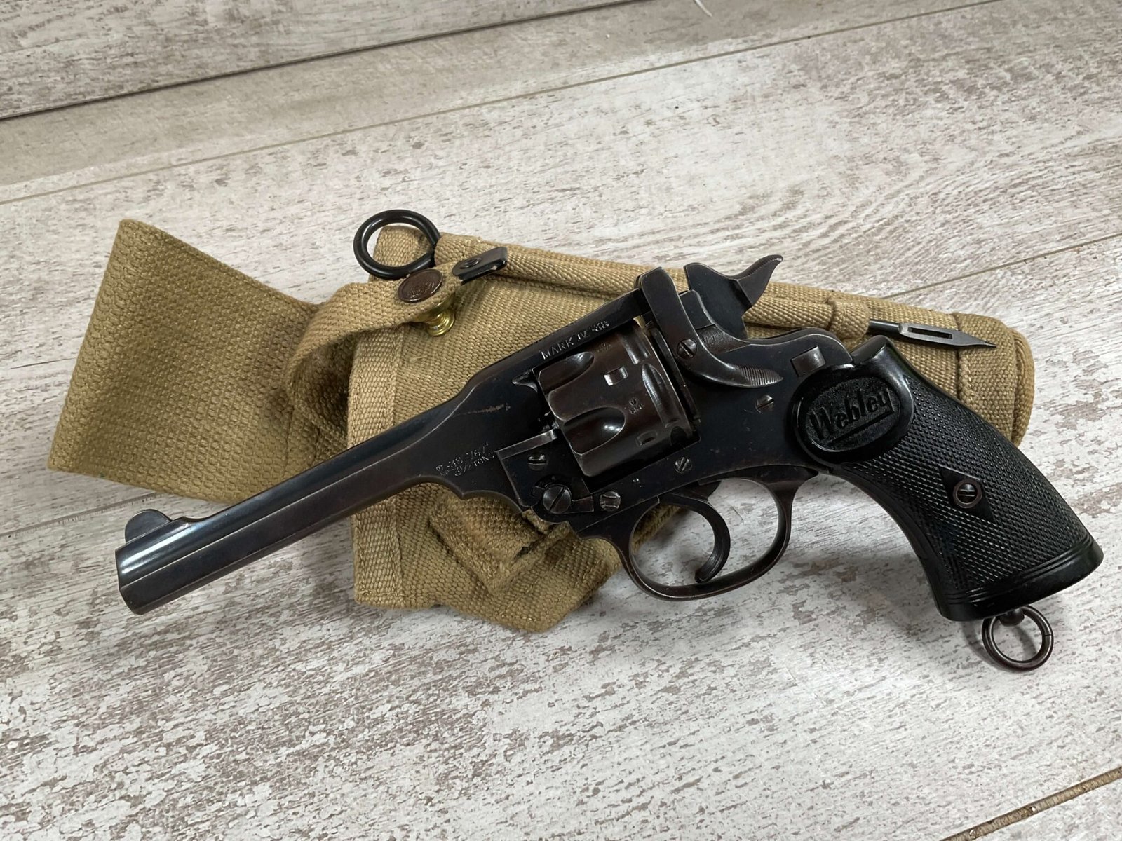 WEBLEY MKIV MARK IV .38-200 REVOLVER W/CANVAS HOLSTER, SINGAPORE POLICE ...