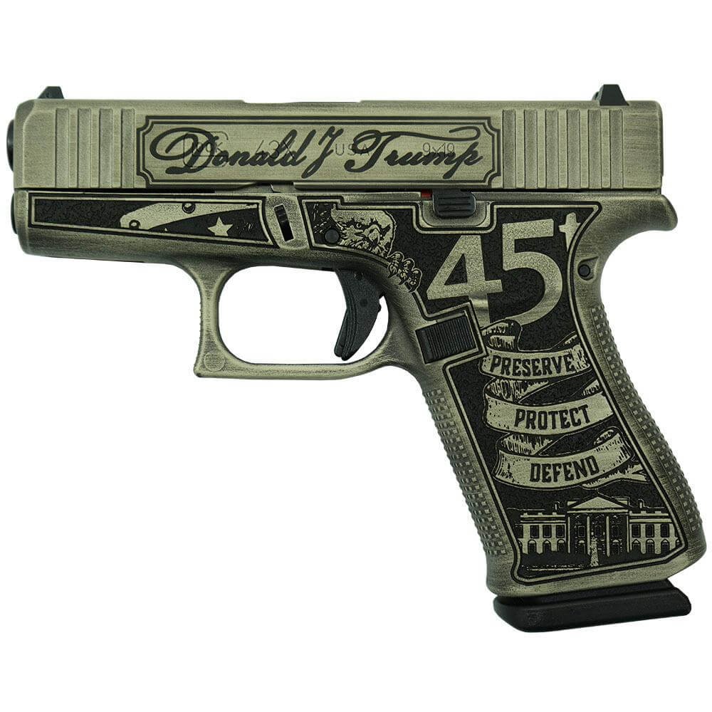 GLOCK 43X "TRUMP 2024" HANDGUN 9MM LUGER CRUSH SILVER DISTRESSED/BLACK ...