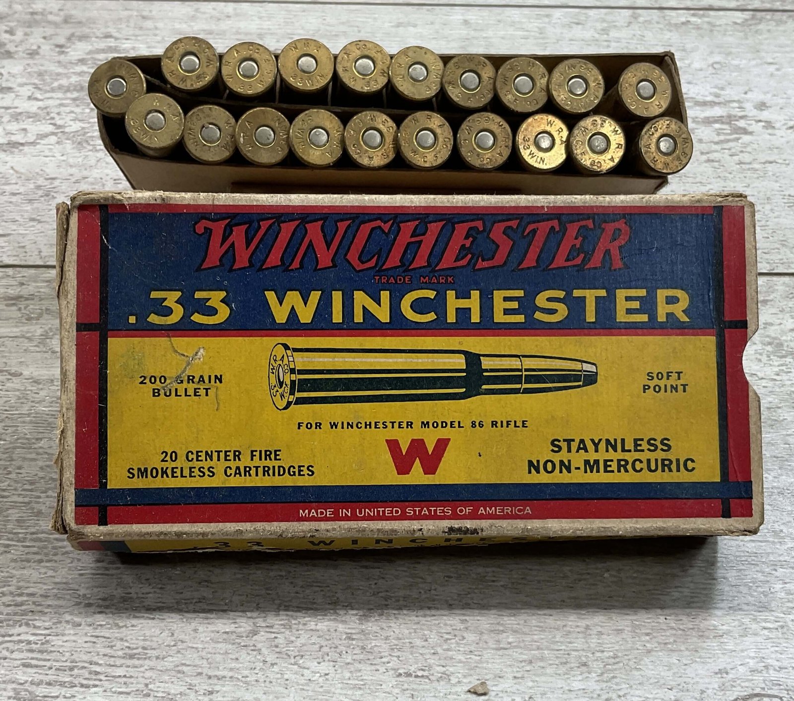 WINCHESTER MADE 33 WINCHESTER 200 GRN SP VINTAGE AMMO, QTY 20 #3-08648-BDH - Checkpoint Charlie's