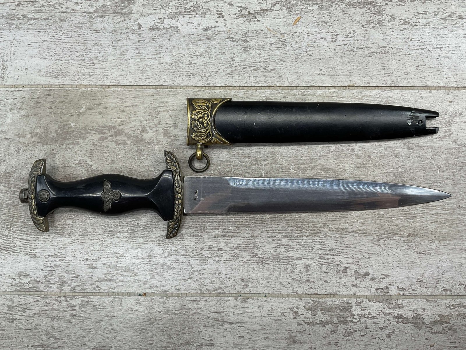 REPLICA WWII GERMAN SS DAGGER, DAMAGED MISSING TOP COVER OF DAGGERÂ ...