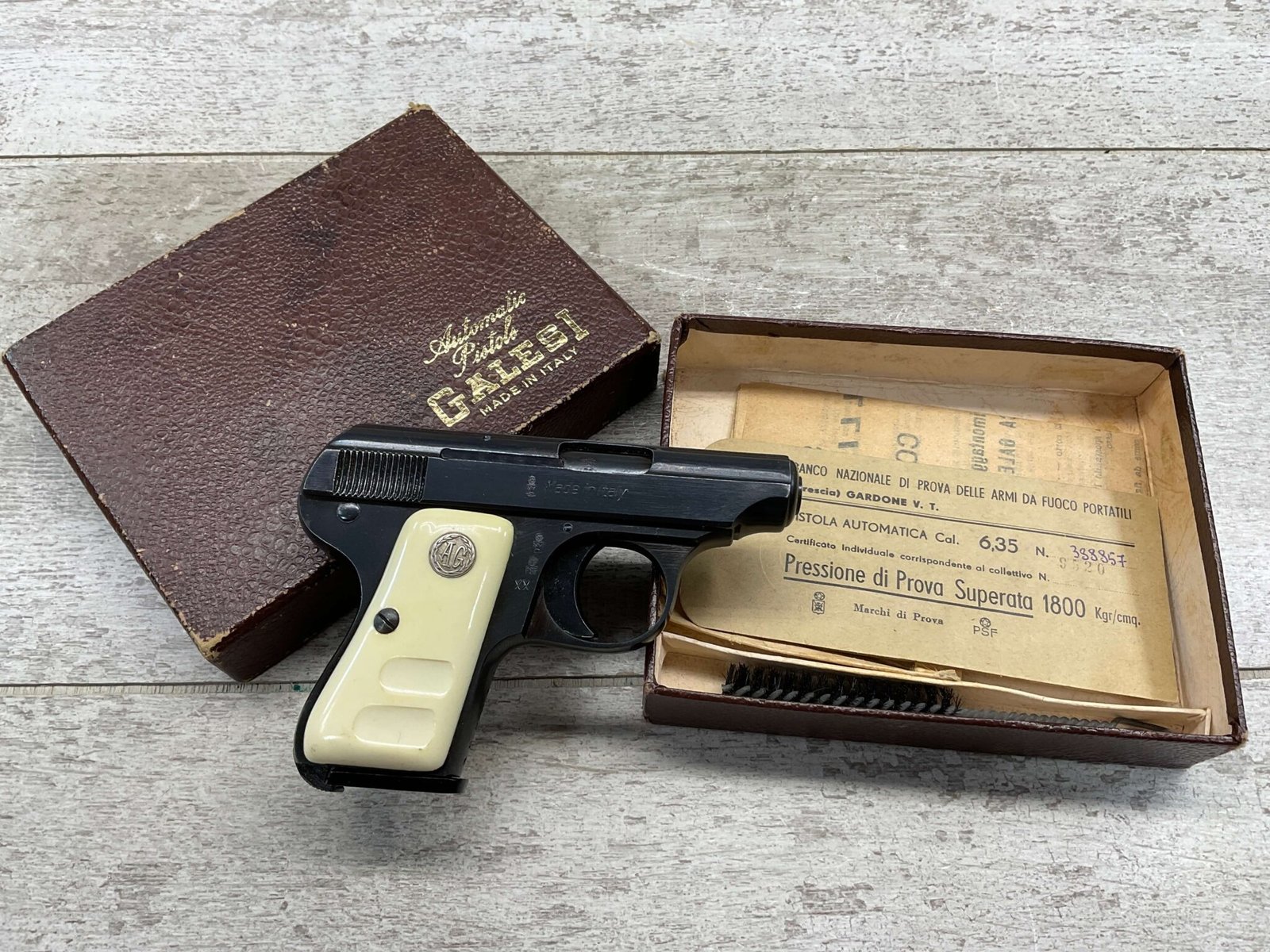 GALESI-BRESCIA 6.35MM SEMI AUTO PISTOL IN BOX, 1959 MFR - Checkpoint ...