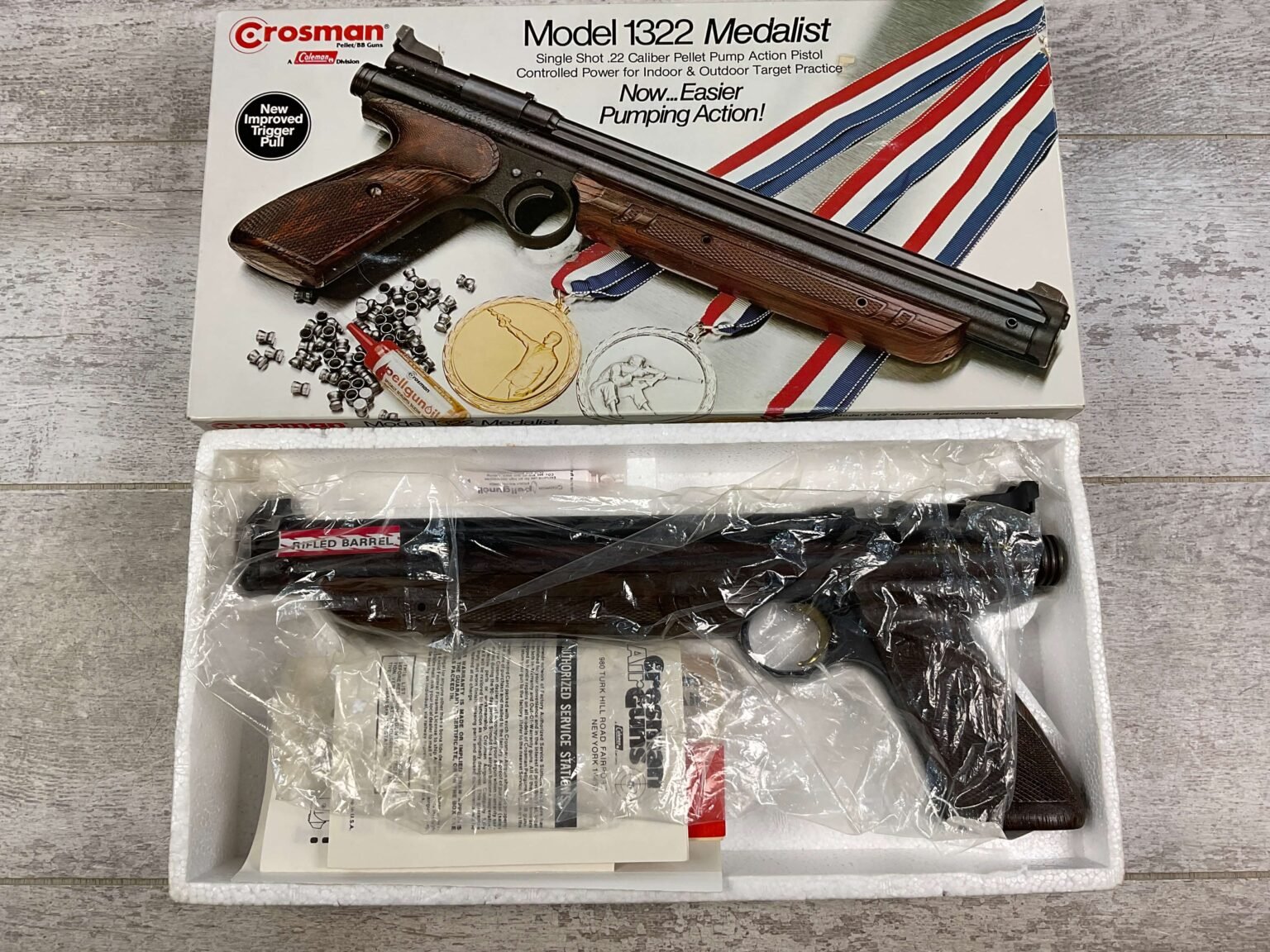 CROSMAN MODEL 1322 .22CAL PELLET PISTOL, VINTAGE IN BOX - Checkpoint ...