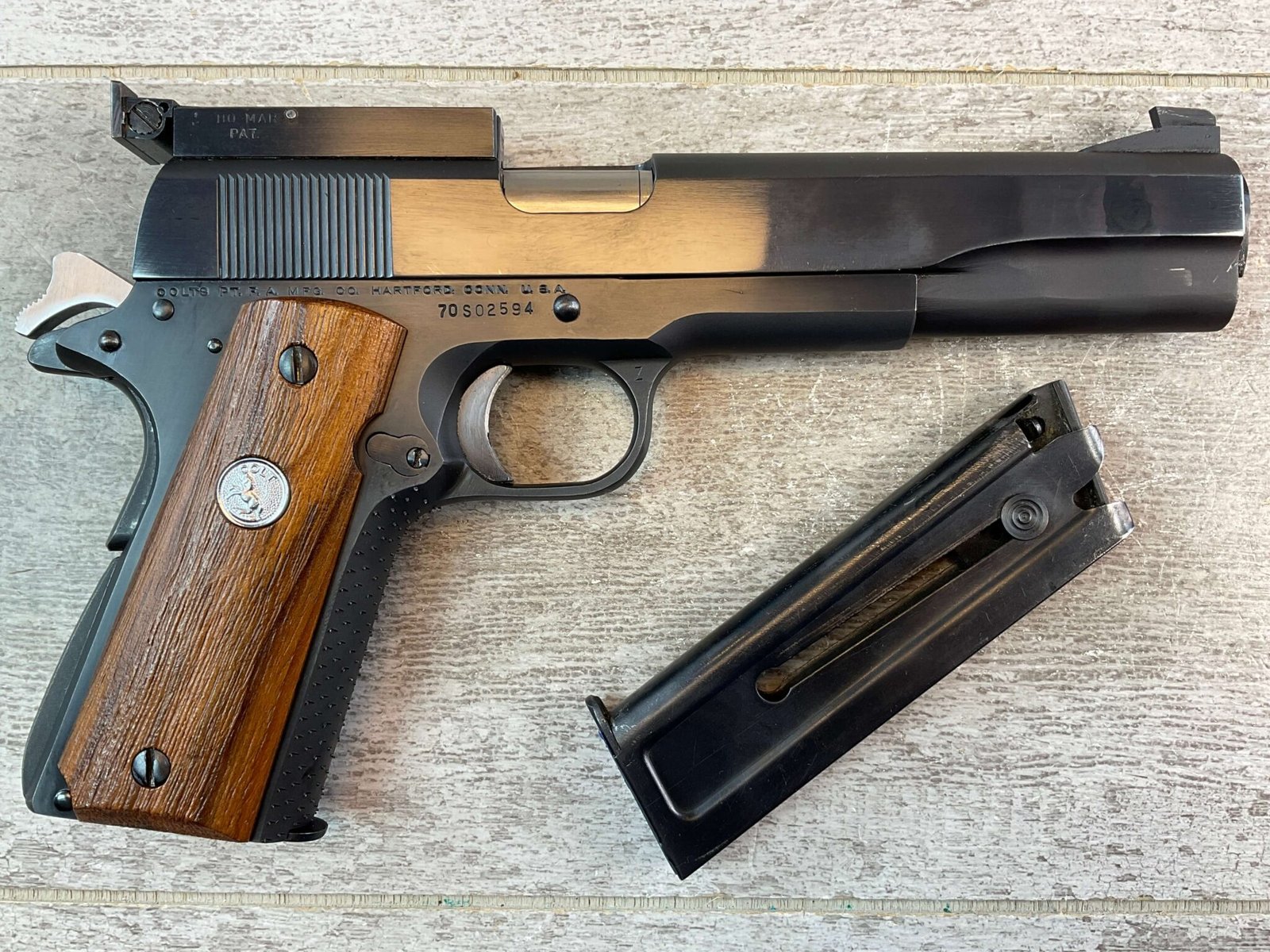 COLT GOVT MODEL 1911A1 CLARK LONG SLIDE .38 SEMI AUTO PISTOL, JAMES ...