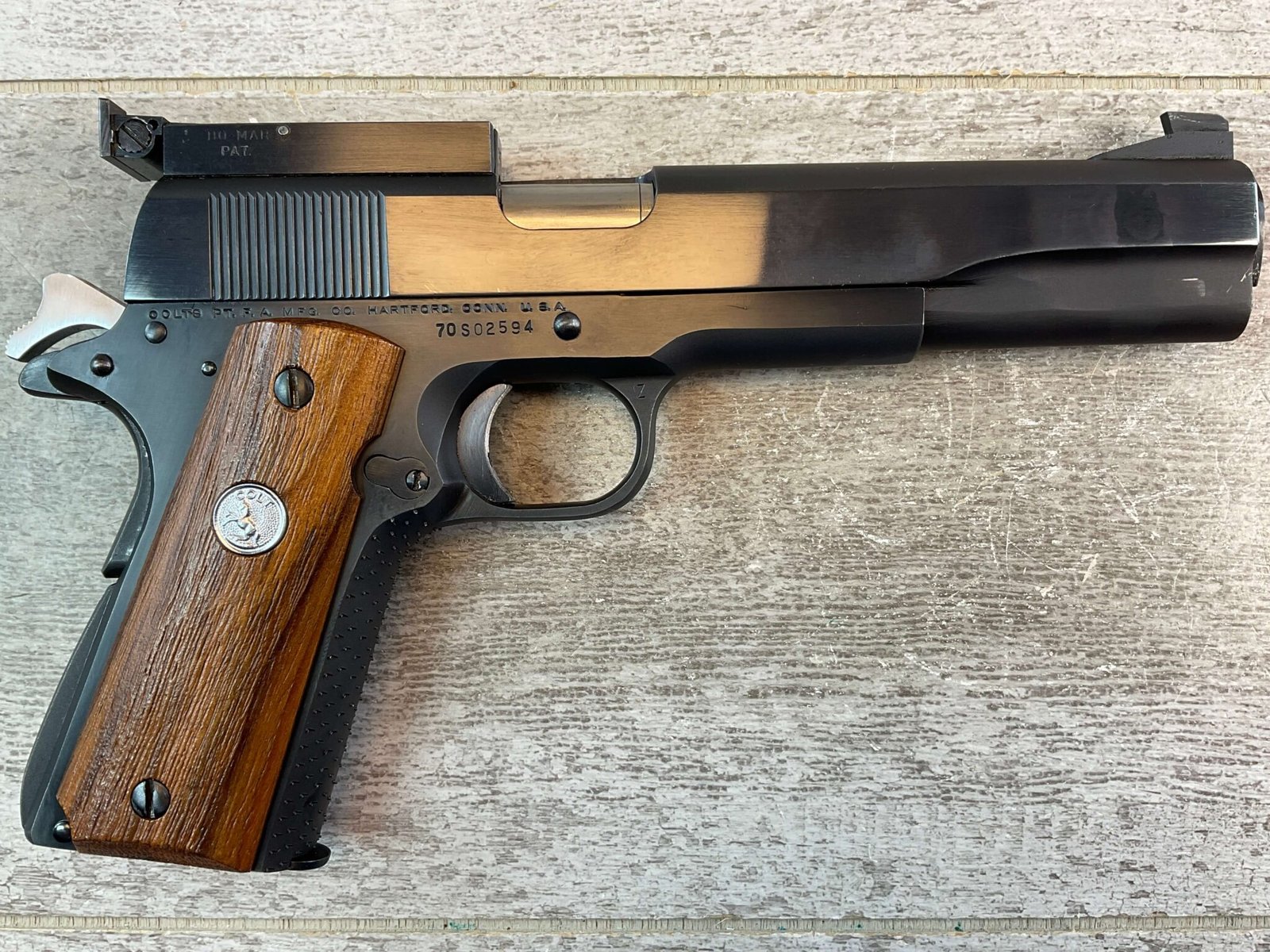 COLT GOVT MODEL 1911A1 CLARK LONG SLIDE .38 SEMI AUTO PISTOL, JAMES ...