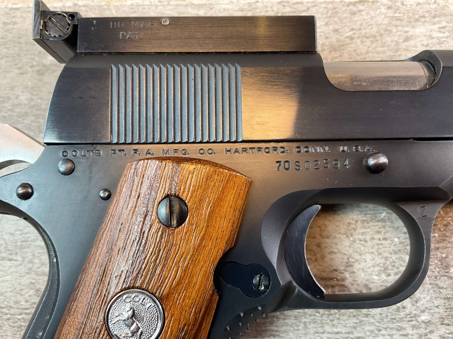 COLT GOVT MODEL 1911A1 CLARK LONG SLIDE .38 SEMI AUTO PISTOL, JAMES ...