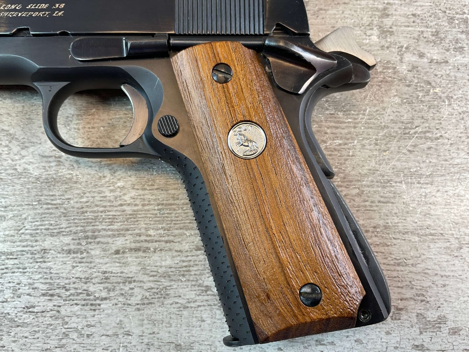 COLT GOVT MODEL 1911A1 CLARK LONG SLIDE .38 SEMI AUTO PISTOL, JAMES ...