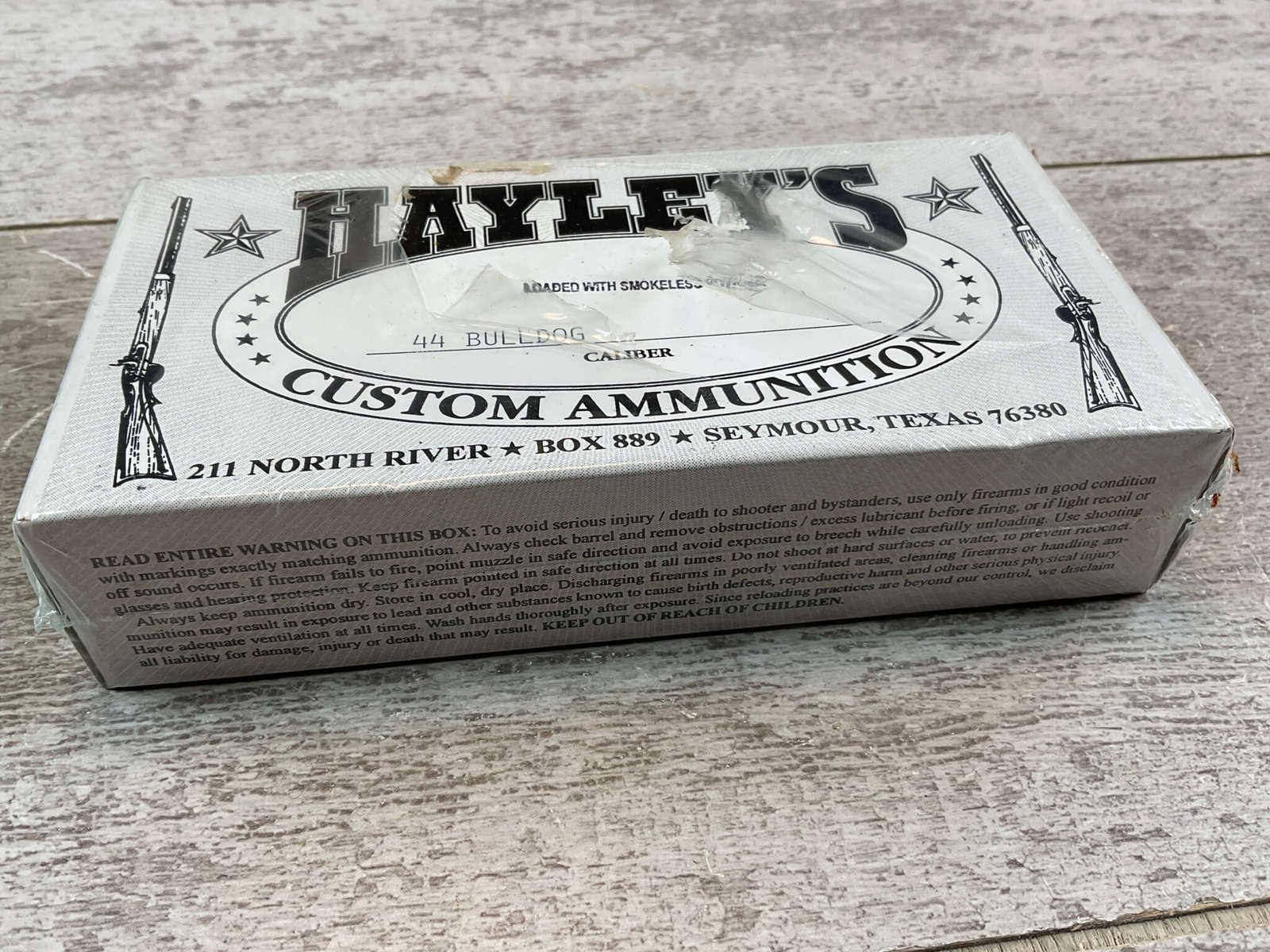 HAYLEY'S CUSTOM AMMUNITION .44 BULLDOG AMMO, UNOPENED BOX (QTY 20 ...