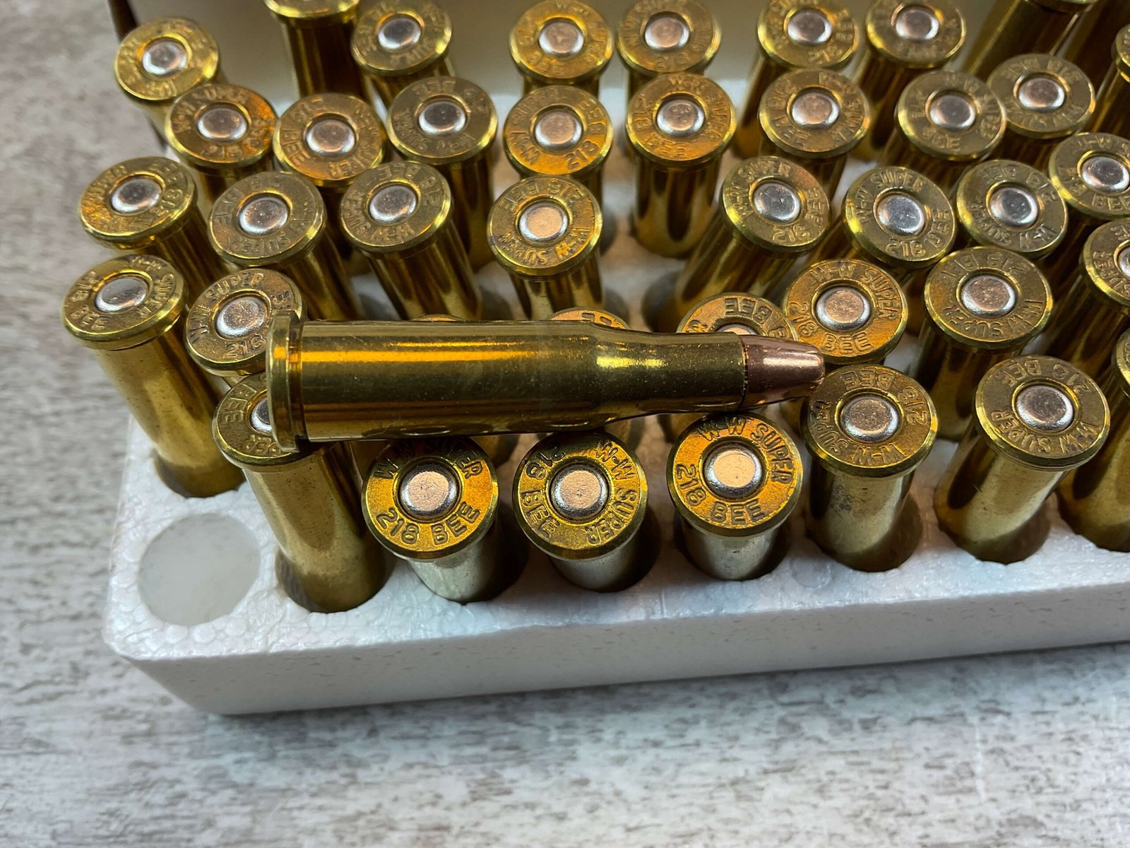 OBSOLETE AMMUNITION BOX, (WINCHESTER) 218 BEE, 46 GR. HP AMMO, FULL BOX ...